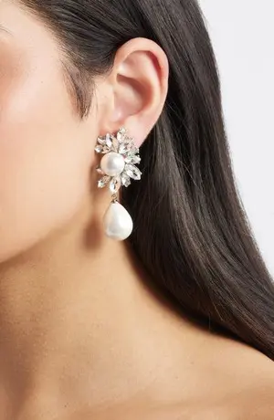 KENNETH JAY LANE Faux Pearl And Crystal Drop Earrings - Silver