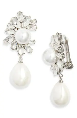 KENNETH JAY LANE Faux Pearl And Crystal Drop Earrings - Silver