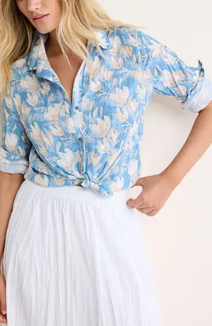 NZ BY NIC AND ZOE Floral Print Crinkle Cotton Shirt