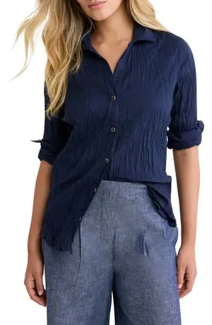NZ BY NIC AND ZOE Core Cotton Long Sleeve Button-up Shirt - Ink