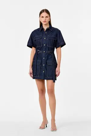 NICHOLAS Rianne Denim Mini Shirt Dress - Indigo