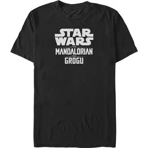 STAR WARS: THE MANDALORIAN AND GROGU Official Bold Logo Short Sleeve Graphic T-shirt - Black