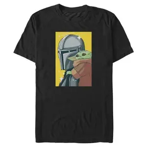 STAR WARS: THE MANDALORIAN AND GROGU Retro Animated The Child Art Short Sleeve Graphic T-shirt - Black