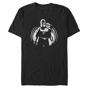 STAR WARS: THE MANDALORIAN AND GROGU And White Sketch Short Sleeve Graphic T-shirt - Black