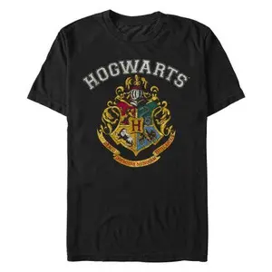 HARRY POTTER Vintage Hogwarts Crest White Short Sleeve Graphic T-shirt - Black