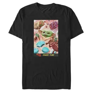 STAR WARS: THE MANDALORIAN AND GROGU The Child Snack Time Comic Art Short Sleeve Graphic T-shirt - Black