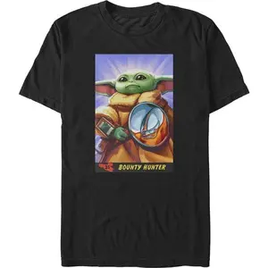 STAR WARS: THE MANDALORIAN AND GROGU The Child Bounty Hunter Comic Art Short Sleeve Graphic T-shirt - Black