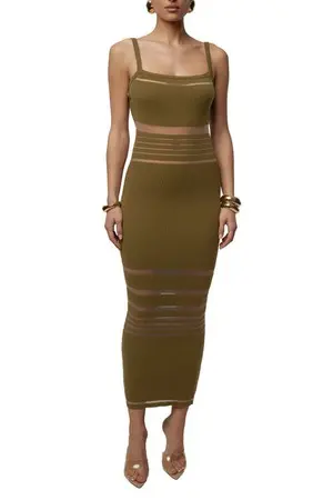 JLUXLABEL Striped Rib Knit Midi Dress - Moss