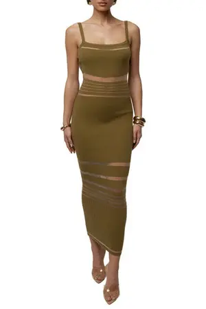JLUXLABEL Striped Rib Knit Midi Dress - Moss