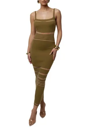 JLUXLABEL Striped Rib Knit Midi Dress - Moss
