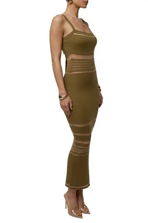 JLUXLABEL Striped Rib Knit Midi Dress - Moss