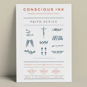 CONSCIOUS INK Faith Variety 10-pack Manifestation Temporary Tattoos - Black