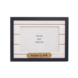 BEACHCOMBERS Anchored Faith 4x6 Wood Photo Picture Frame - Blue