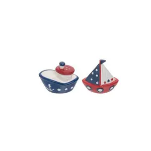 BEACHCOMBERS Ships Ahoy Salt & Pepper Set - Blue
