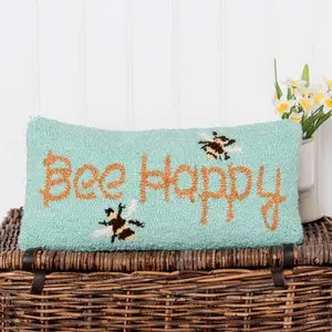 C&F HOME Spring "bee Happy" Bumble Bee Garden Hooked Mini Accent Pillow