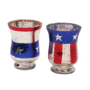 C&F HOME Stars & Stripes Set Of 2 Glass Votive Candle Holders 4.7 - Red