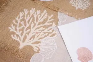 C&F HOME Nature Coral Fringed Woven Machine Washable Table Runner 14" X 72