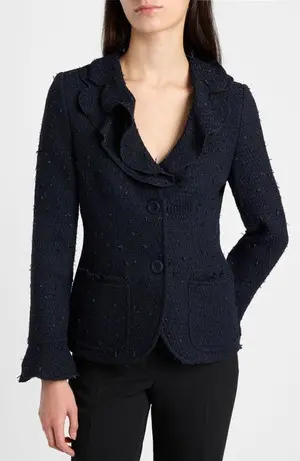 Santorelli Celeste Ruffle Tweed Jacket