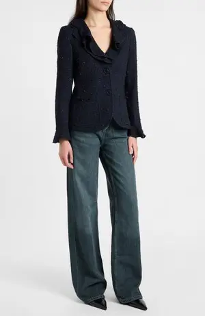 Santorelli Celeste Ruffle Tweed Jacket
