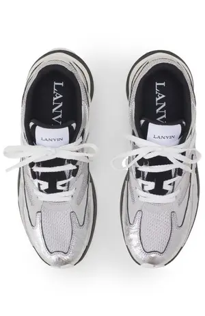 LANVIN Jla Sneakers In Crinkled Metallic Leather - Silver