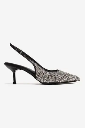 PROLOGUE SHOES Yasmina Embellished Stiletto Slingback Pumps - Black