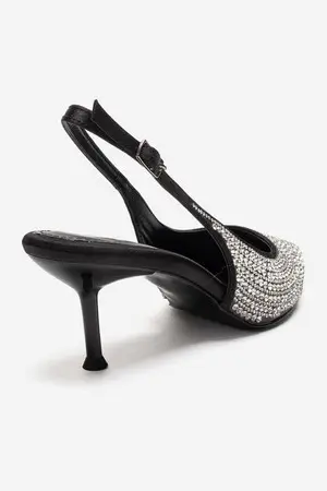 PROLOGUE SHOES Yasmina Embellished Stiletto Slingback Pumps - Black