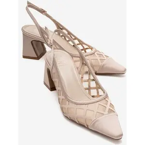 PROLOGUE SHOES Alveron Mesh Block Heel Pumps - Beige