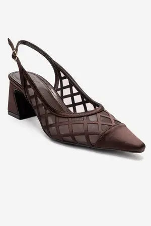 PROLOGUE SHOES Alveron Mesh Block Heel Pumps - Brown