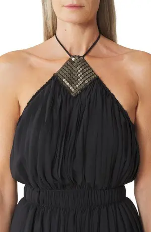 LANVIN Embroidered Pleated Dress In Silk And Charmeuse