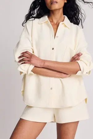 NEGATIVE UNDERWEAR Waffle Knit Shirt Jacket - Cream