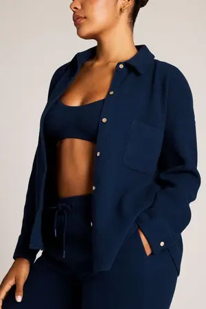 NEGATIVE UNDERWEAR Waffle Knit Shirt Jacket Navy