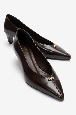 PROLOGUE SHOES Versay Pointed Toe Kitten Heel Pumps - Dark Brown