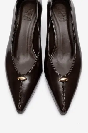PROLOGUE SHOES Versay Pointed Toe Kitten Heel Pumps - Dark Brown