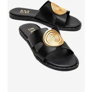 FOREVER & ALWAYS SHOES Nolita Leather Slide Sandal - Black