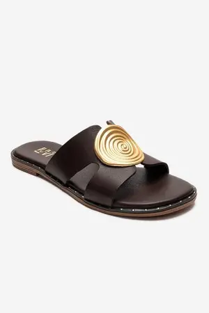 FOREVER & ALWAYS SHOES Nolita Leather Slide Sandal - Brown