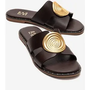 FOREVER & ALWAYS SHOES Nolita Leather Slide Sandal - Brown