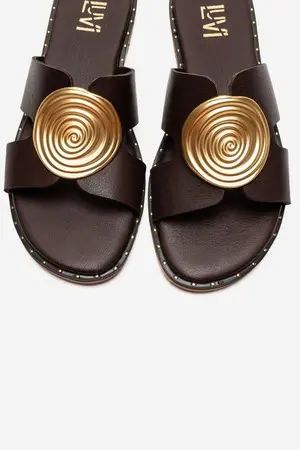 FOREVER & ALWAYS SHOES Nolita Leather Slide Sandal - Brown