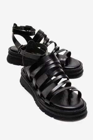 FOREVER & ALWAYS SHOES Pelsa Leather Multi-strap Sandals - Black