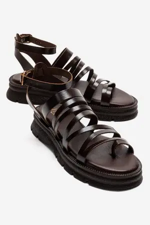 FOREVER & ALWAYS SHOES Pelsa Leather Multi-strap Sandals - Brown