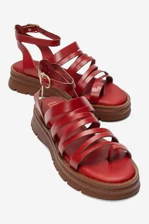 FOREVER & ALWAYS SHOES Pelsa Leather Multi-strap Sandals - Red