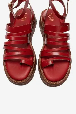 FOREVER & ALWAYS SHOES Pelsa Leather Multi-strap Sandals - Red