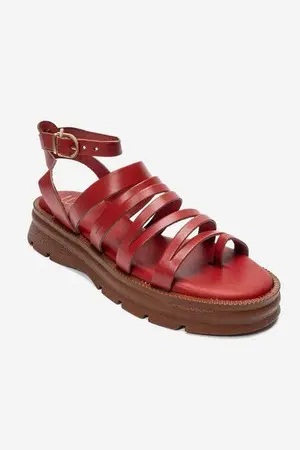 FOREVER & ALWAYS SHOES Pelsa Leather Multi-strap Sandals - Red