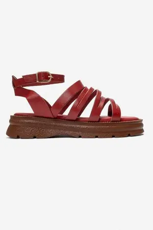 FOREVER & ALWAYS SHOES Pelsa Leather Multi-strap Sandals - Red