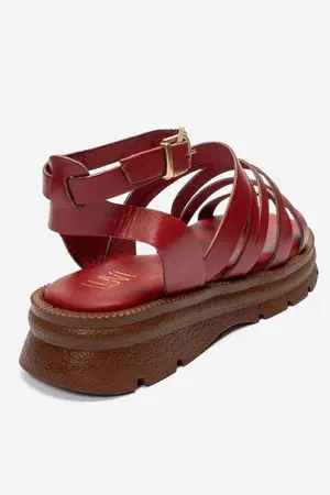 FOREVER & ALWAYS SHOES Pelsa Leather Multi-strap Sandals - Red