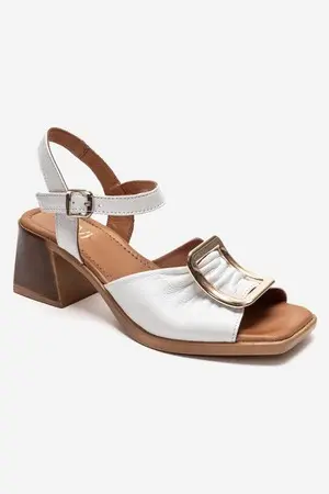 FOREVER & ALWAYS SHOES Asha Leather Block Heel Sandal - White