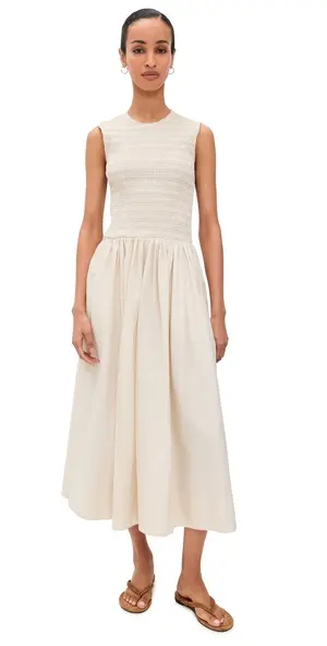 PISTOLA Gladys Poplin Midi Dress - Oyster Shell