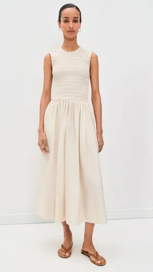 PISTOLA Gladys Poplin Midi Dress - Oyster Shell