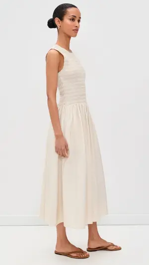 PISTOLA Gladys Poplin Midi Dress - Oyster Shell
