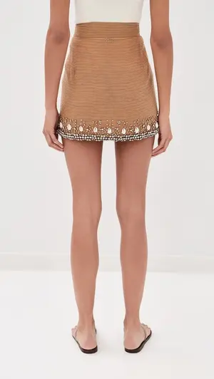 La Vie Style House Cowrie Shell Jeweled Mini Wrap Skirt