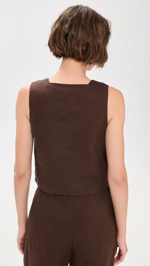 Rails Akira Linen Square Neck Sleeveless Top - Espresso